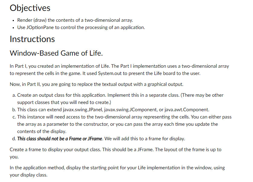 Solved Please Java code GUI Game Of Life, Graphical output. | Chegg.com