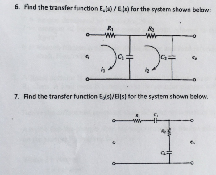 Solved 6. Find the transfer function Eo(s) / E(s) for the | Chegg.com