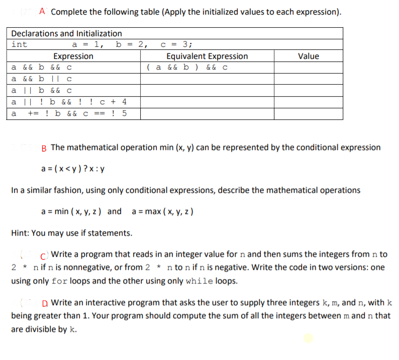 A Complete the following table (Apply the initialized | Chegg.com