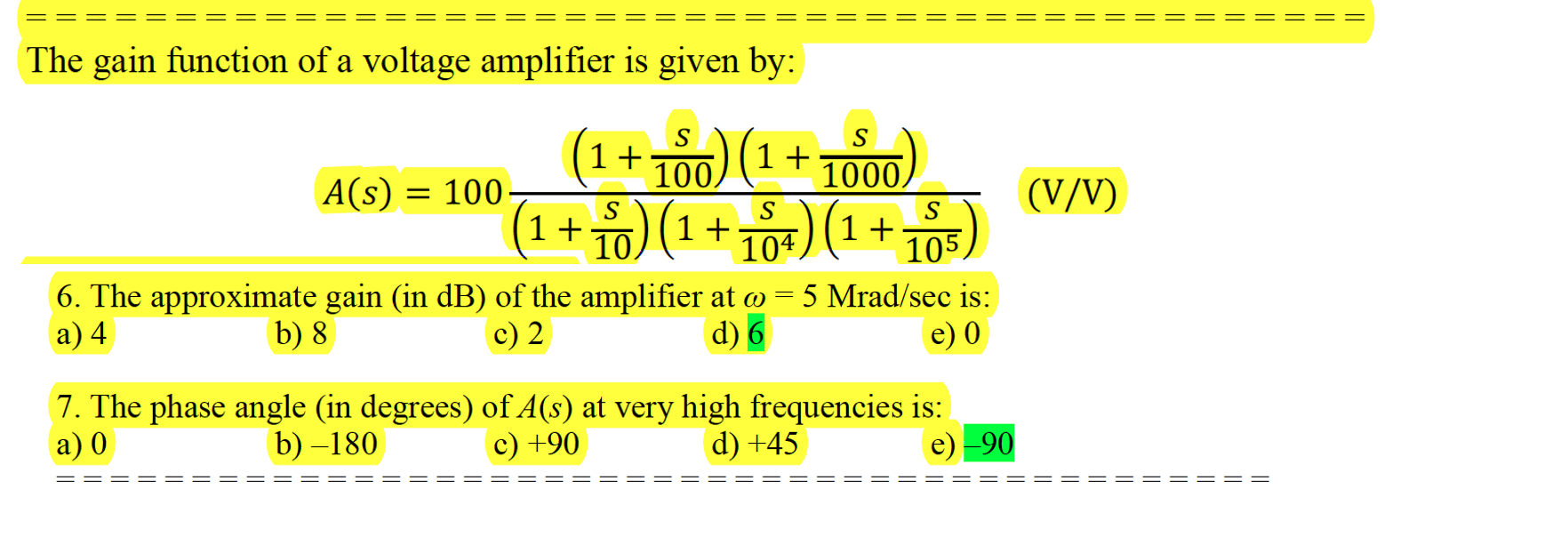 Solved The gain function of a voltage amplifier is given by: | Chegg.com