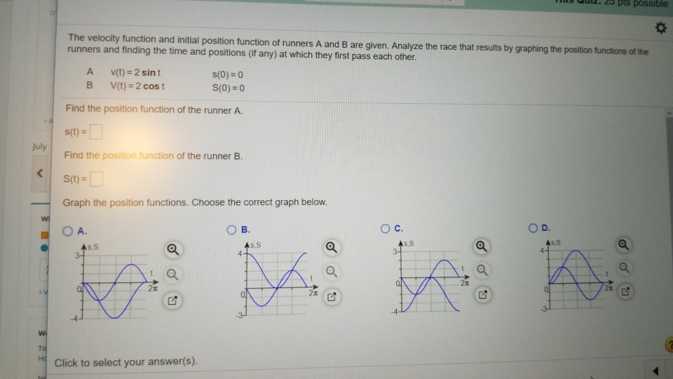 Solved The velocity function and initial position function | Chegg.com
