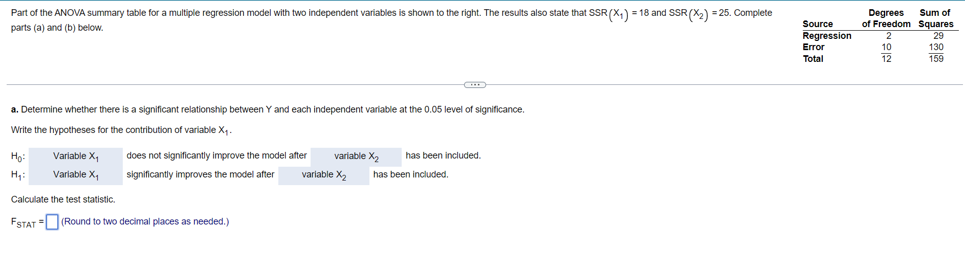 Solved > Try again. The formula for the partial F test | Chegg.com