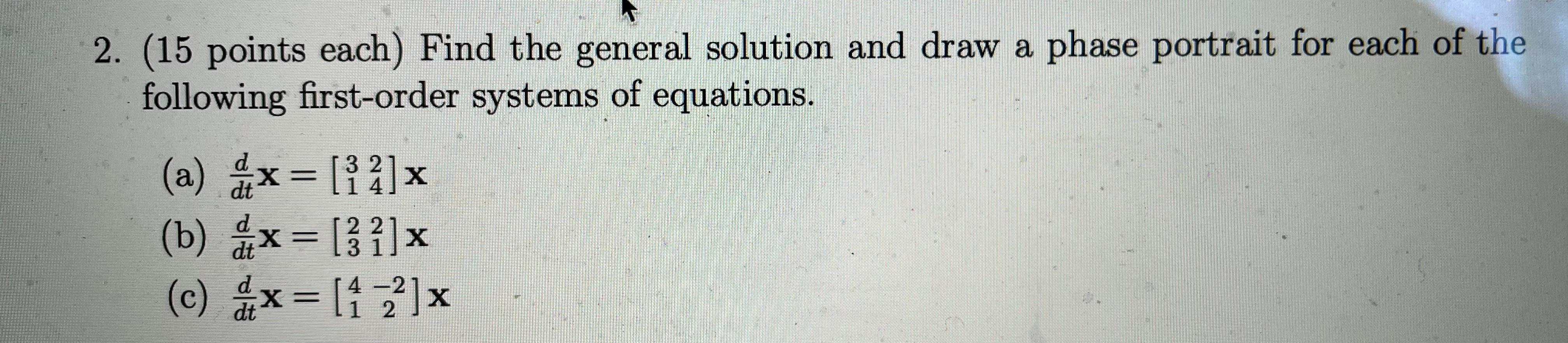 Find the general solution and draw a phase portrait | Chegg.com