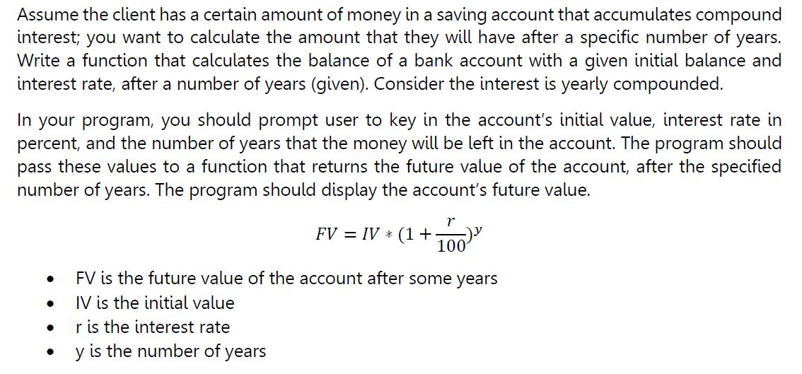 Solved Assume the client has a certain amount of money in a | Chegg.com