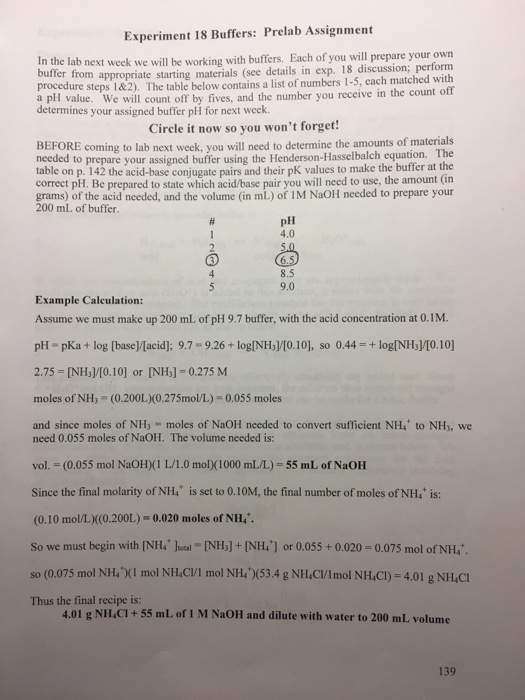 Solved Experiment 18 Buffers: Prelab Assignment lab next | Chegg.com