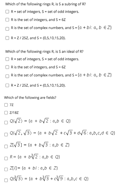 Solved Which of the following rings R, is S a subring of R? | Chegg.com