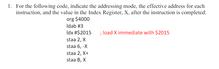 Solved 1. For the following code, indicate the addressing | Chegg.com