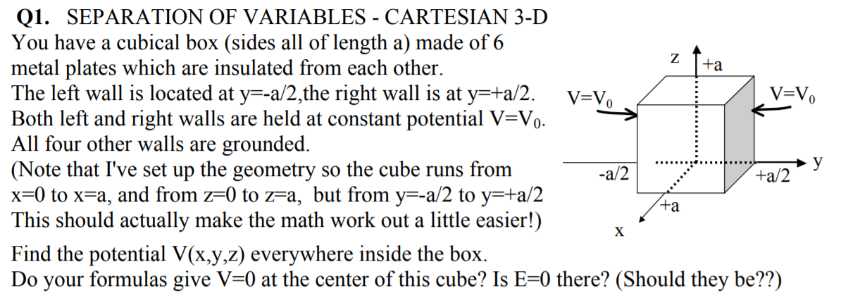 Solved z 1 ta Q1. SEPARATION OF VARIABLES - CARTESIAN 3-D | Chegg.com