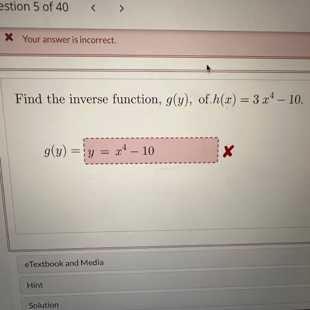 Solved Your answer is incorrect. Find the inverse function, | Chegg.com
