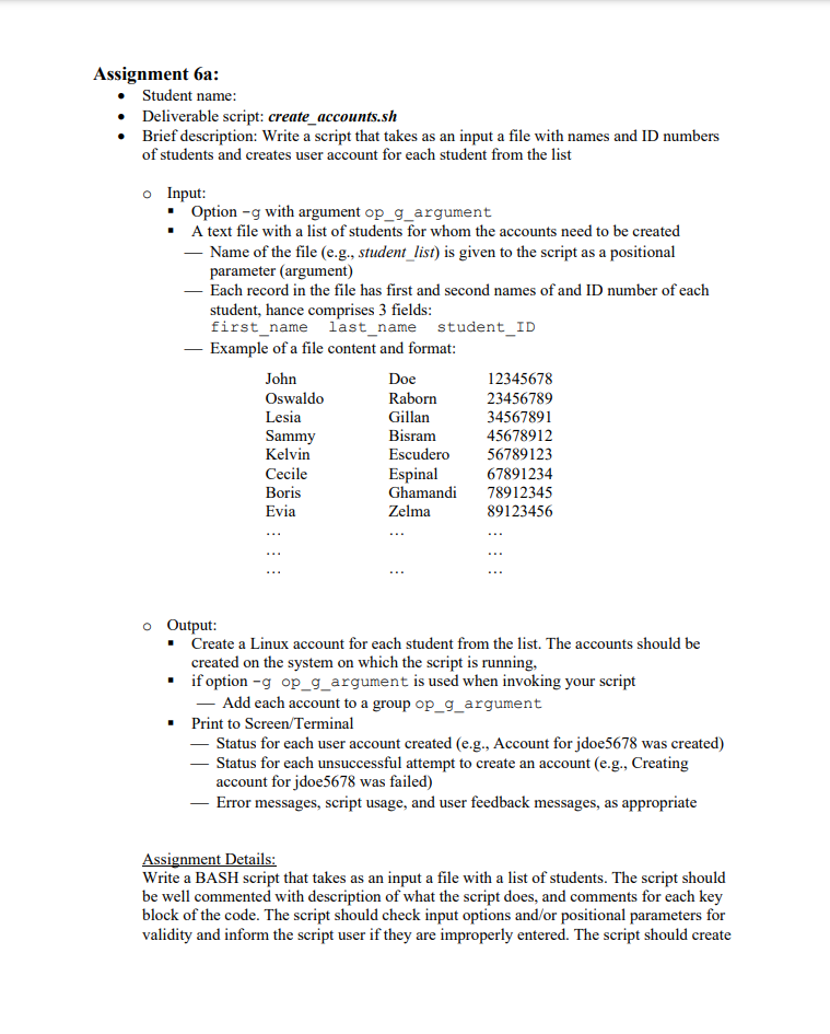 Solved Assignment 6a: • Student name: • Deliverable script: | Chegg.com