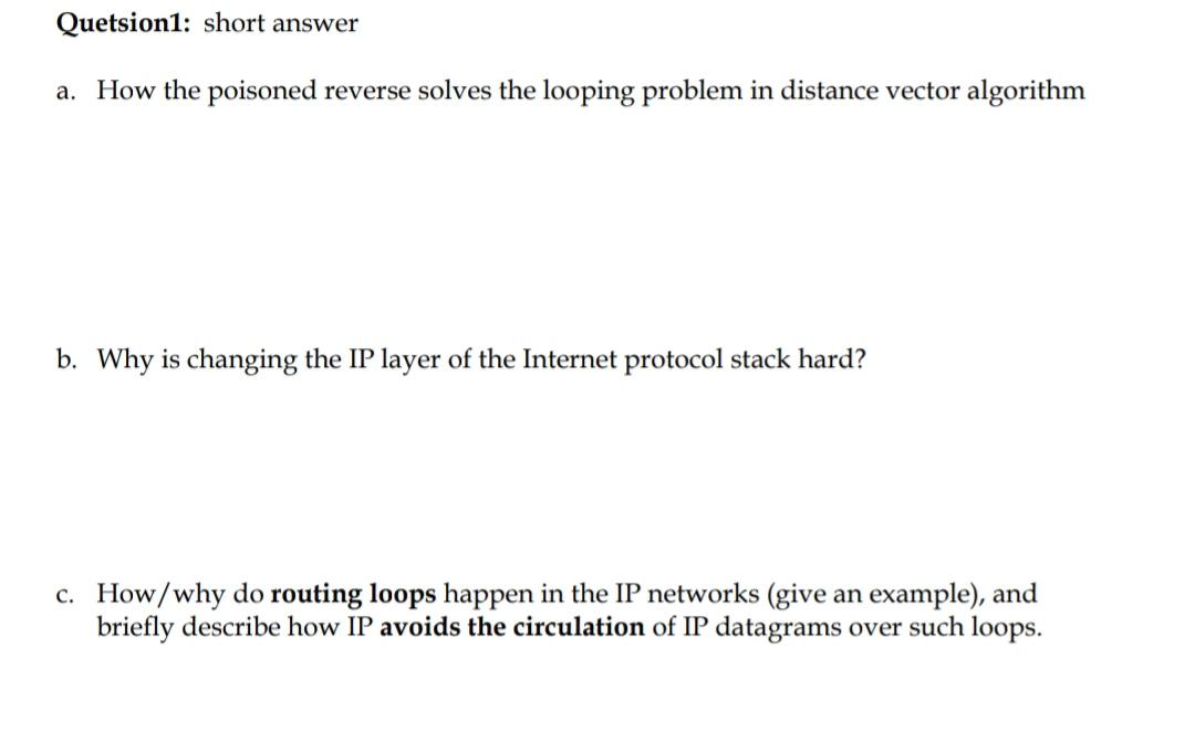 Solved Quetsion1: short answer a. How the poisoned reverse | Chegg.com