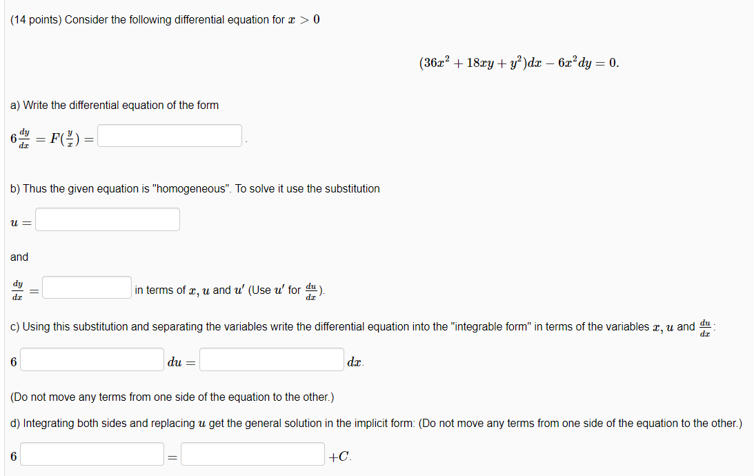Solved (14 points) Consider the following differential | Chegg.com