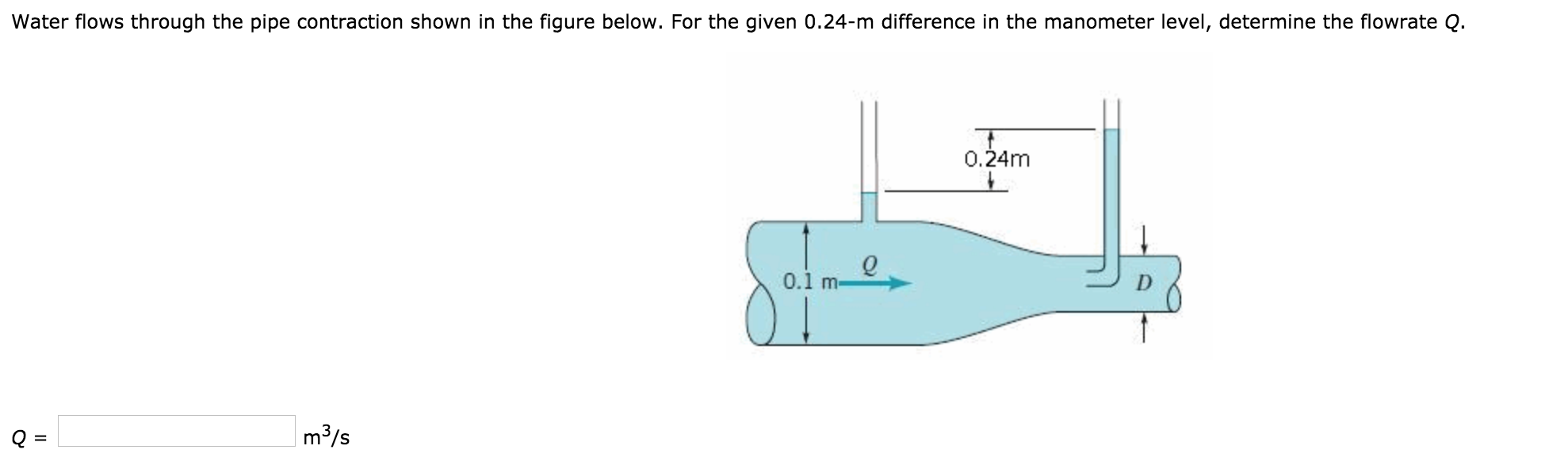 Solved Water flows through the pipe contraction shown in the | Chegg.com