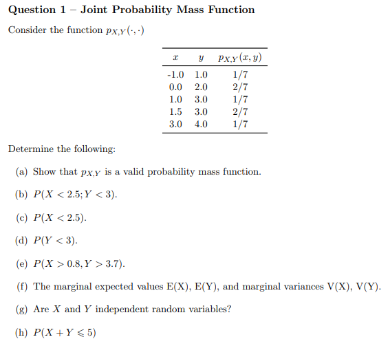 Solved Question 1 - Joint Probability Mass Function Consider | Chegg.com