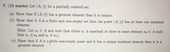 Solved Let (A, ) be a partially ordered set. (a) Show that | Chegg.com