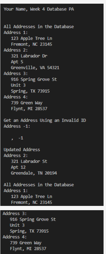 Solved 4.5Your Name, Week 4 ﻿Database PAAll Addresses in the | Chegg.com