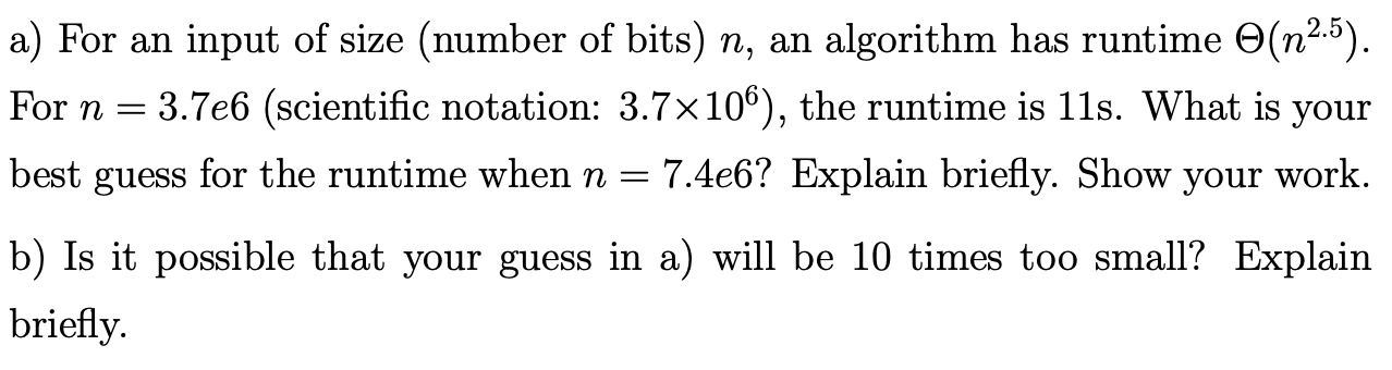 Solved a) For an input of size (number of bits) n, an | Chegg.com
