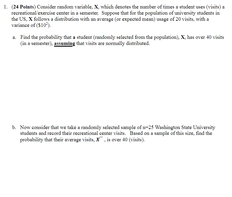 Solved (24 Points) Consider random variable, X, which | Chegg.com