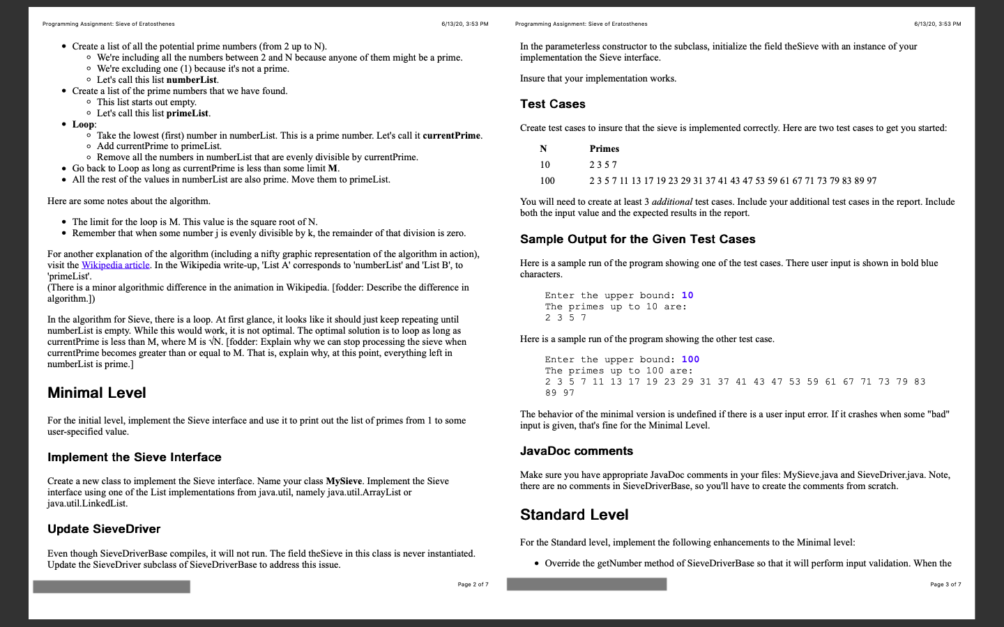 Solved Programming Assignment: Sieve of Eratosthenes | Chegg.com