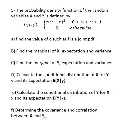 Solved 5- The probability density function of the random | Chegg.com
