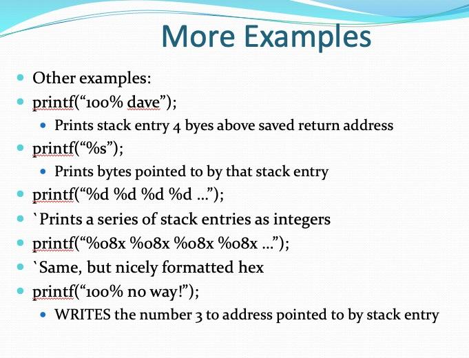 More Examples Other examples: printf(" 100% dave"); - | Chegg.com