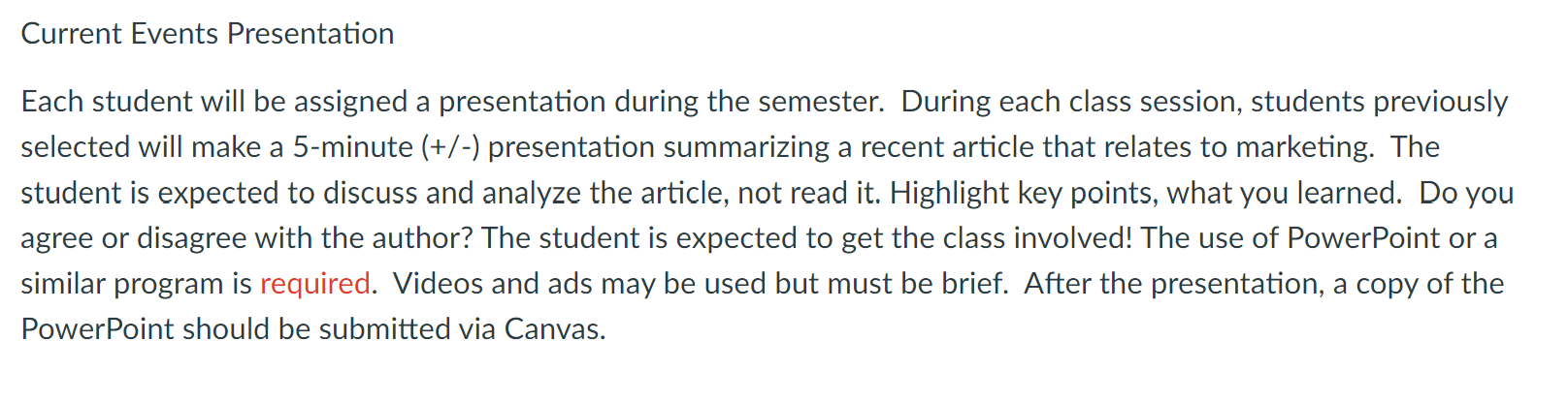 Current Events Presentation Each student will be | Chegg.com