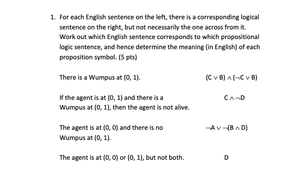 For each English sentence on the left, there is a | Chegg.com