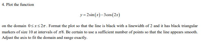 Solved 4. Plot the function y = 2 sin(x) - 3 cos (2x) on the | Chegg.com