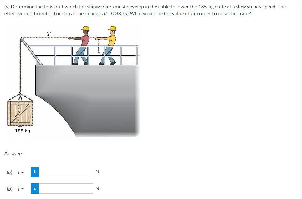 Solved (a) Determine the tension T which the shipworkers | Chegg.com