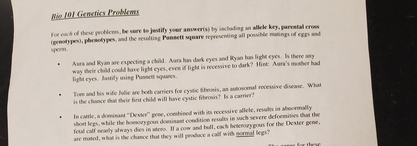 Solved Bio 101 Genetics Problems For Each Of These Problems Chegg