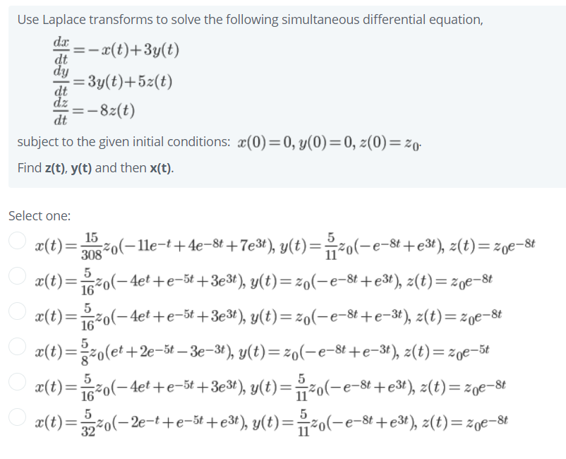 Solved dt Use Laplace transforms to solve the following | Chegg.com