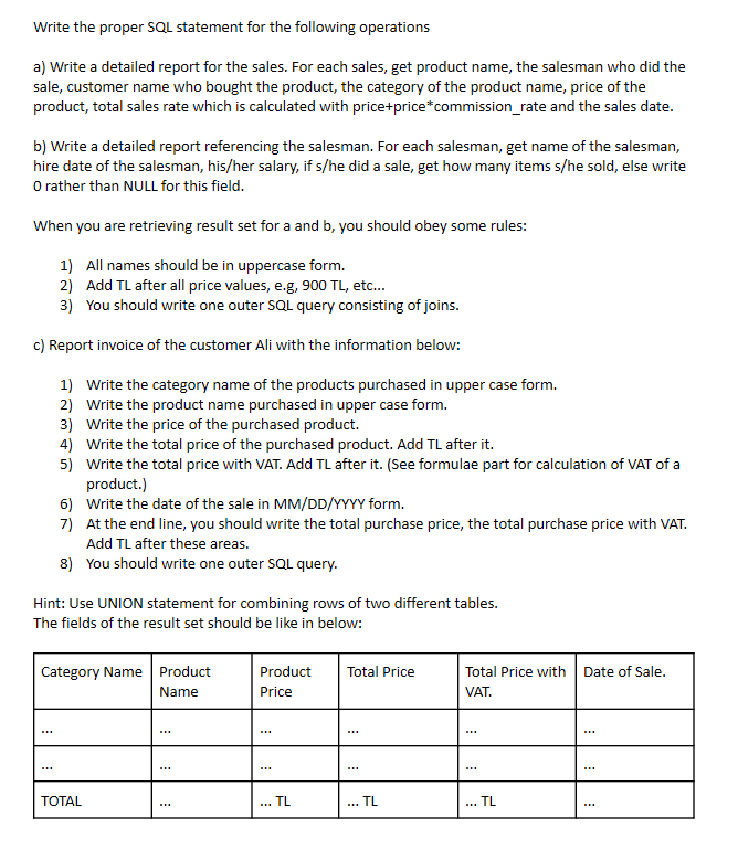 Solved Write the proper SQL statement for the following | Chegg.com