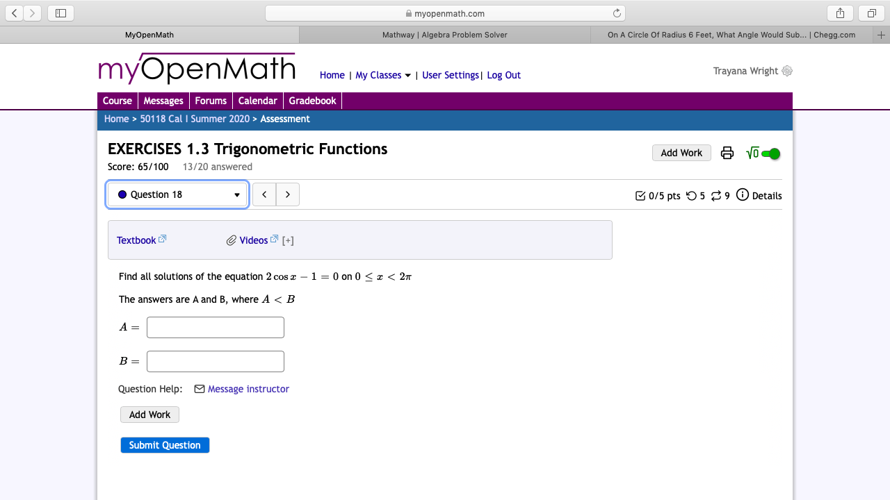 Solved myopenmath.com MyOpenMath Mathway | Algebra Problem | Chegg.com