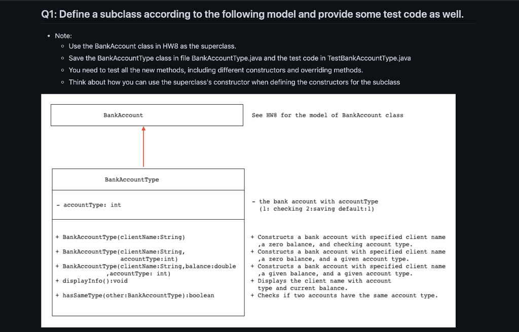 Solved Q1: Define a subclass according to the following | Chegg.com