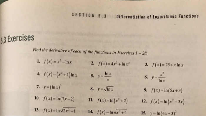 Solved SECTION 5.3 Differentiation of Logarithmic Functions | Chegg.com