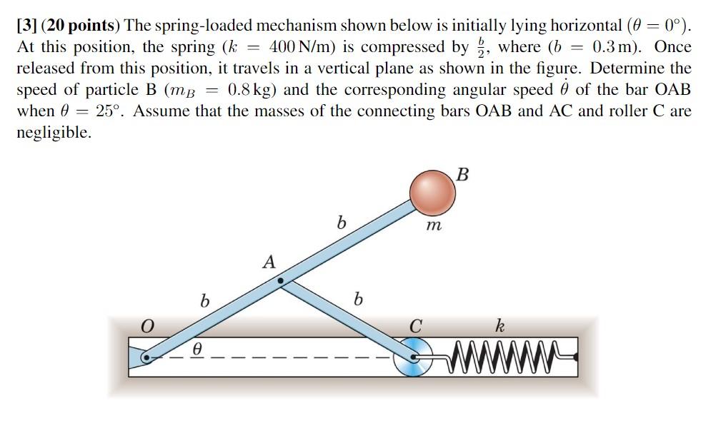 Solved [3] (20 points) The spring-loaded mechanism shown | Chegg.com