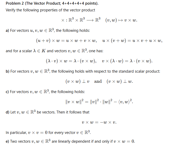 Solved Problem 2 (The ﻿Vector Product; 4+4+4+4+4 | Chegg.com
