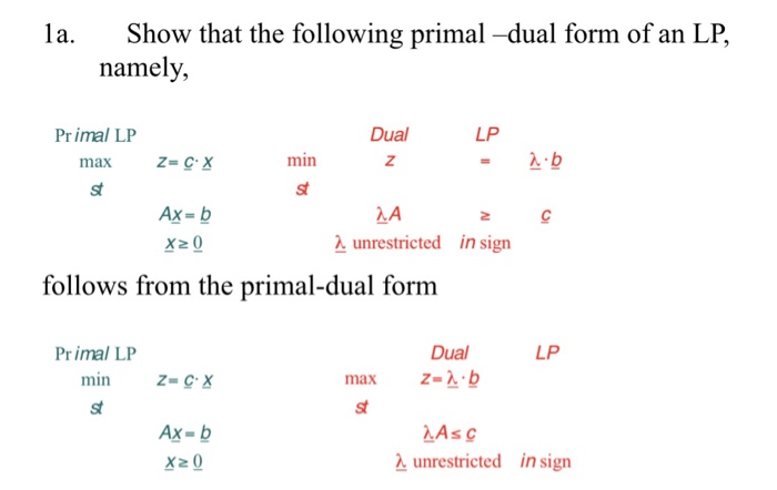 Solved la.Show that the following primal -dual form of an | Chegg.com