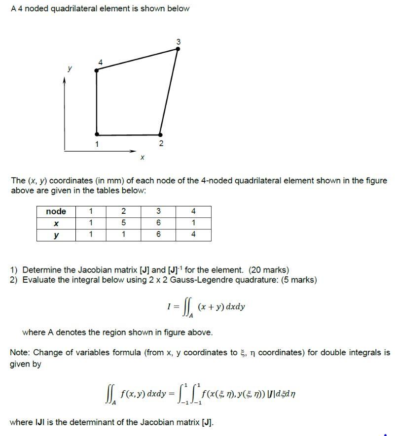 Solved A 4 noded quadrilateral element is shown below The | Chegg.com