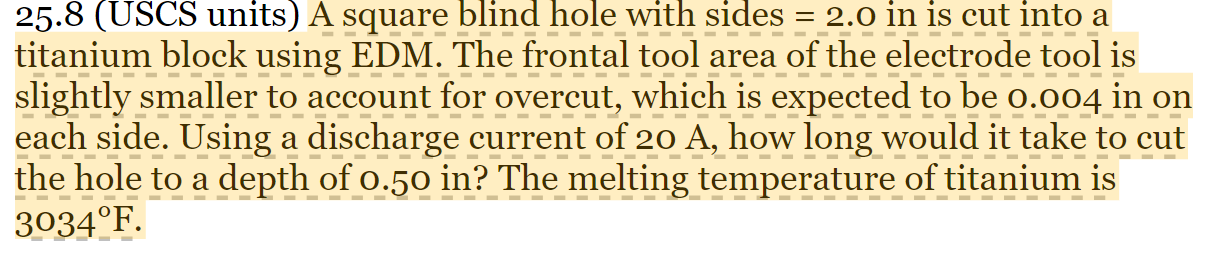 Solved 25.8 (USCS units) A square blind hole with sides =2.0 | Chegg.com