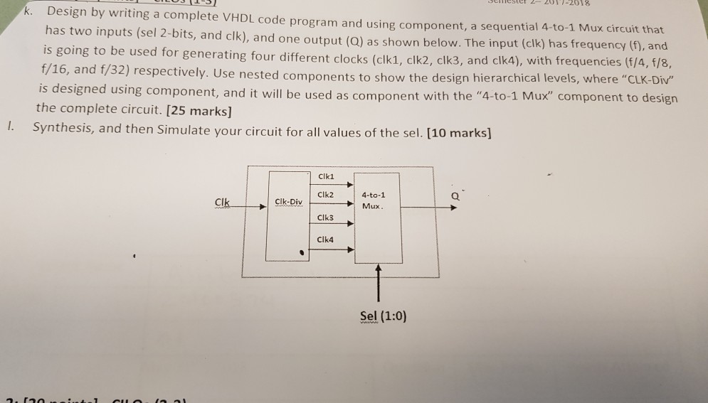 Solved enestet OT1-2018 K. Design by writing a complete VHDL | Chegg.com