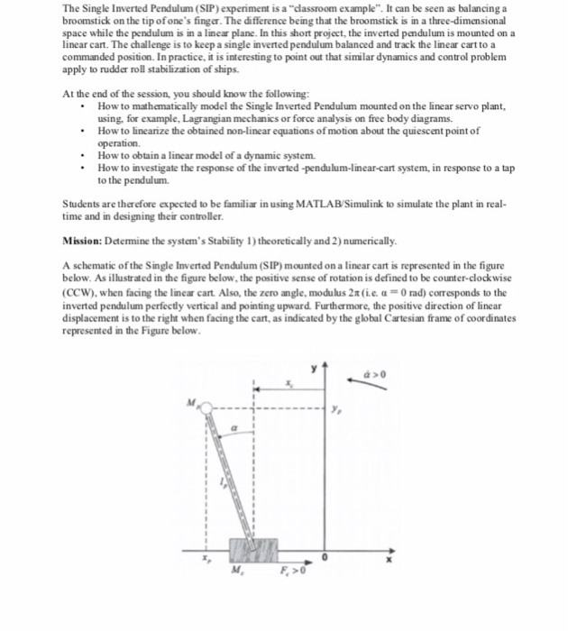 Solved The Single Inverted Pendulum (SIP) experiment is a | Chegg.com
