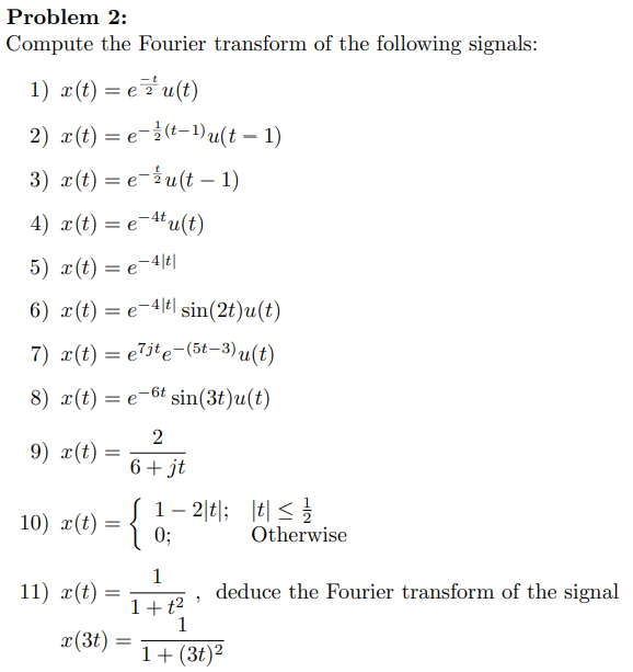 Solved Problem 2: Compute the Fourier transform of the | Chegg.com