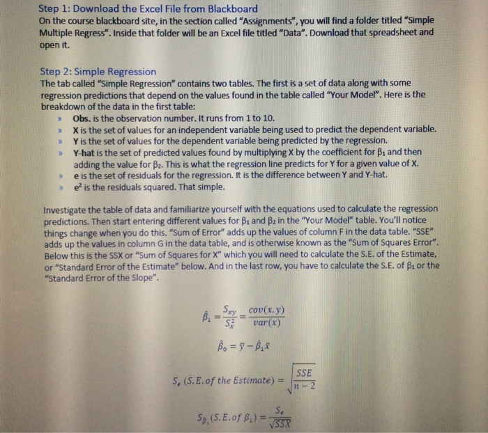 Solved Step 1: Download the Excel File from Blackboard On | Chegg.com