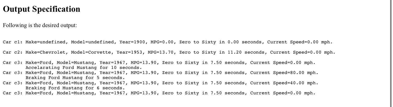 Solved Specification Develop your Car class as follows 1. | Chegg.com