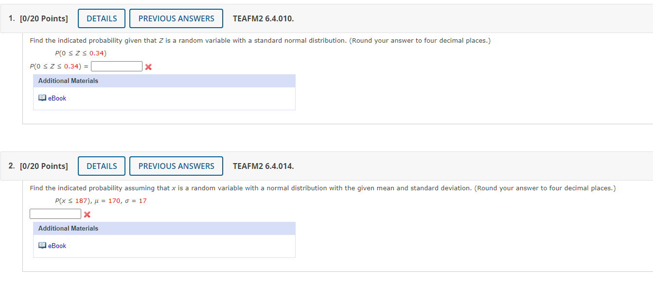 Solved [0/20 Points] TEAFM2 6.4.010. Find the indicated | Chegg.com