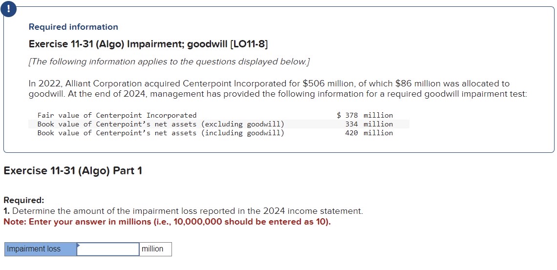 Solved Required information Exercise 11-31 (Algo) | Chegg.com
