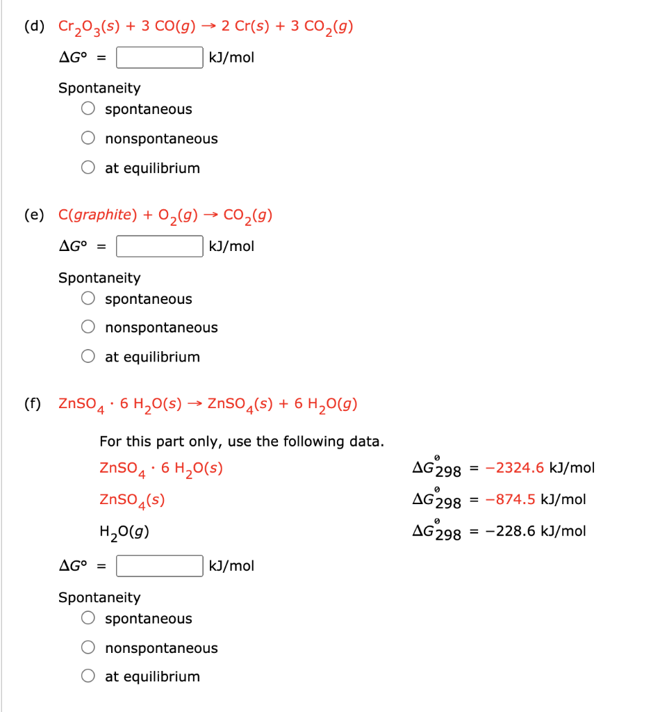 Solved Use the standard free energy data in the Standard | Chegg.com