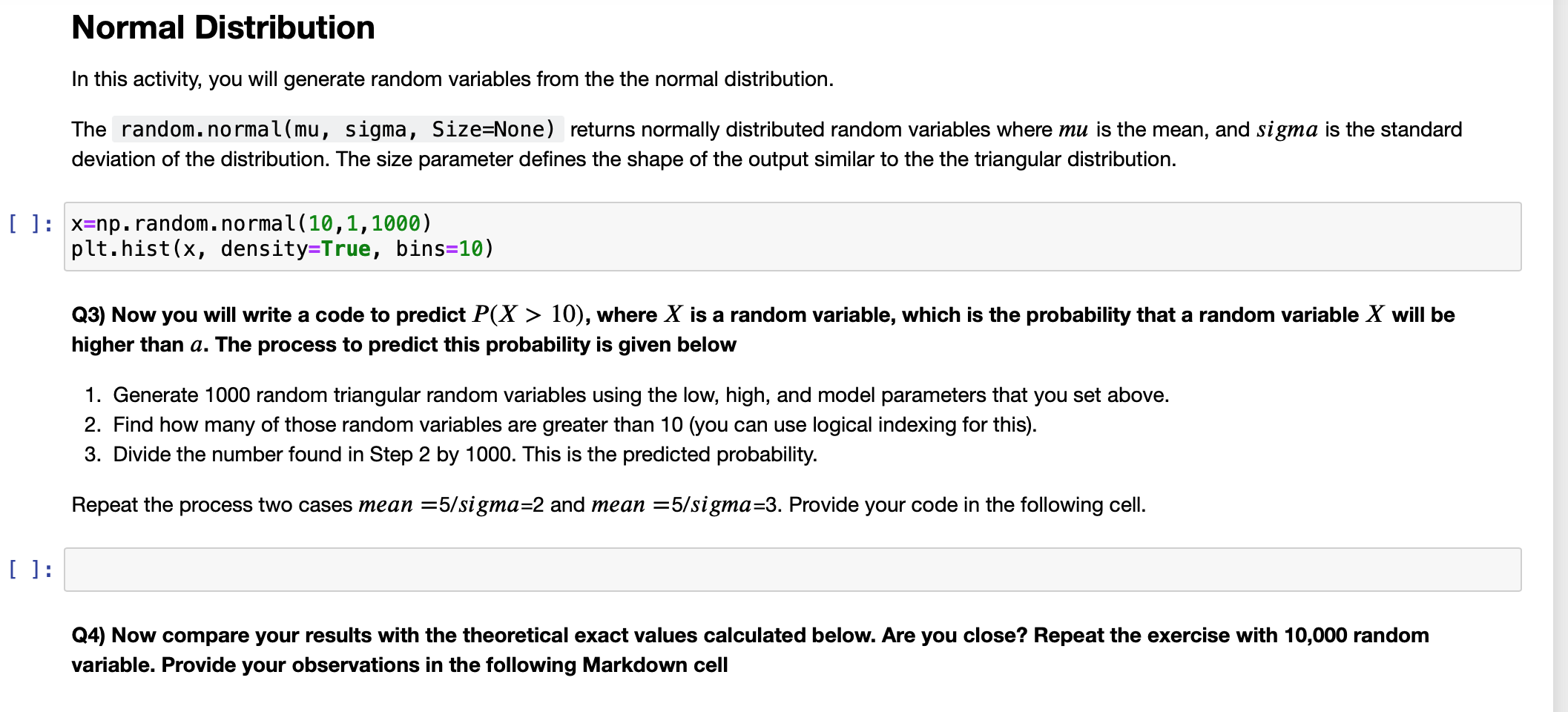 Need help figuring out the python code for numpy | Chegg.com