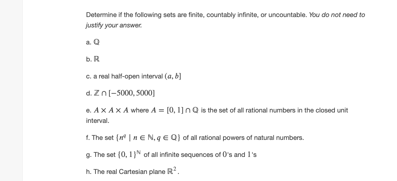 Solved Determine if the following sets are finite, countably | Chegg.com